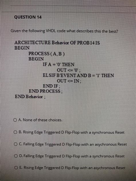 Solved Question 14 Given The Following Vhdl Code What