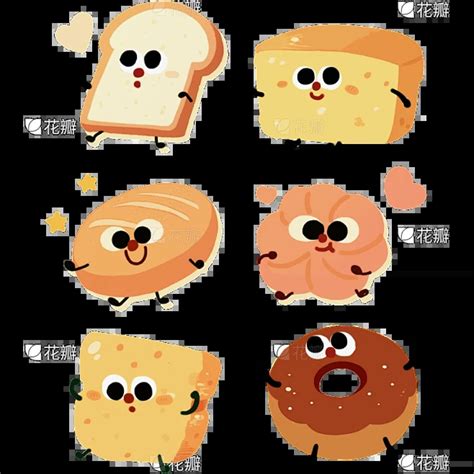 美食美式复古拟人面包插画素材 花瓣网