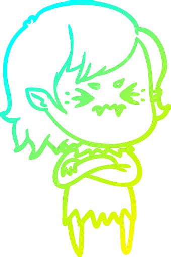 짜증나는 만화 뱀파이어 소녀의 차가운 그라데이션 선 그리기 그라데이션에 대한 스톡 벡터 아트 및 기타 이미지 그라데이션