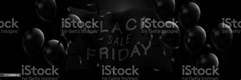 블랙 프라이데이는 아래에서 상승 어두운 깃발이나 캔버스와 검은 풍선에 텍스트에 대한 판매에 있습니다 가격에 대한 스톡 벡터 아트