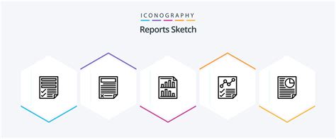 Reports Sketch 25 Line Icon Pack Including Document Analytics Page