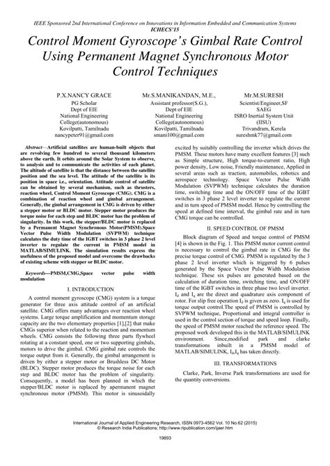 Pdf Control Moment Gyroscopes Gimbal Rate Control Using Permanent Magnet Synchronous Motor