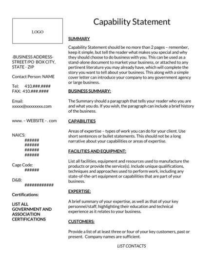 20 Free Capability Statement Templates And Examples