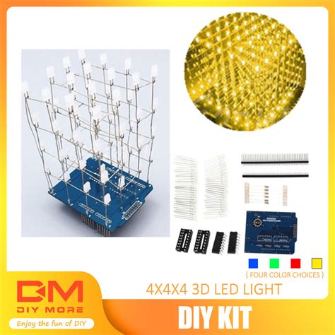 4x4x4 Durable Light Cube Arduino Uno Shield Led Diy Kits Yellow Red Bl