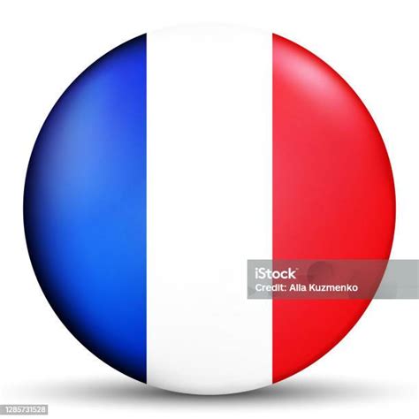 프랑스의 국기와 유리 빛 공 둥근 구 템플릿 아이콘 프랑스 국가 상징 흰색 배경에 강조 표시된 광택 사실적 공 3d 추상 벡터 일러스트레이션 큰 거품 3차원 형태에 대한