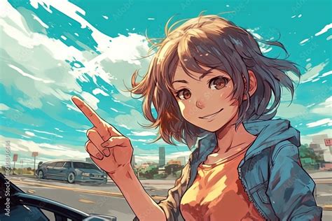 Anime Girls Pointing Finger Manga Style Illustration Generative Ai Stock Illustration Adobe Stock