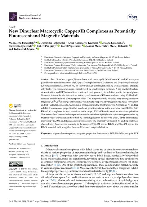 Pdf New Dinuclear Macrocyclic Copperii Complexes As Potentially Fluorescent And Magnetic