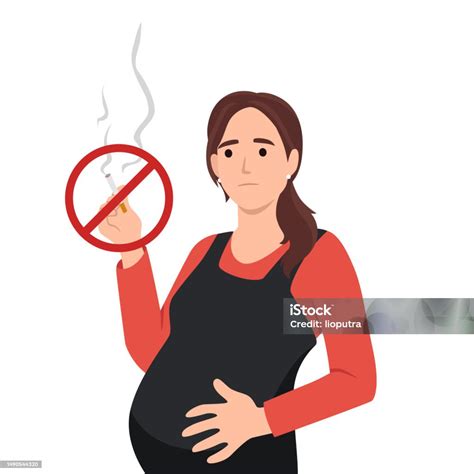 임신 중에는 담배를 피우지 않는다 임산부는 플랫 디자인으로 금연 표지판을 들고 있다 아기에 대한 스톡 벡터 아트 및 기타 이미지 아기 임신 흡연 문제 Istock