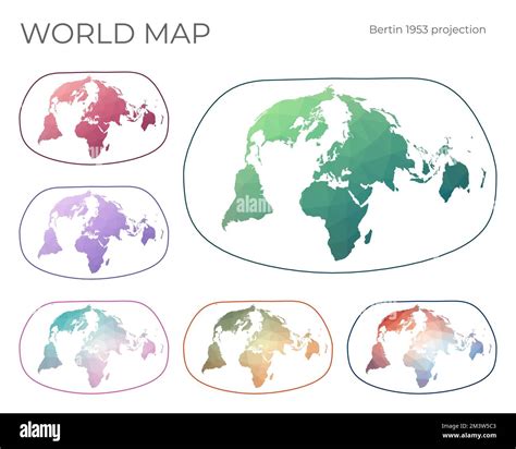 Low Poly World Map Set Jacques Bertins 1953 Projection Collection Of The World Maps In