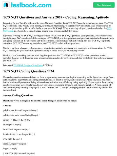 Tcs Nqt Questions And Answers 2024 Coding Reasoning Aptitude Pdf