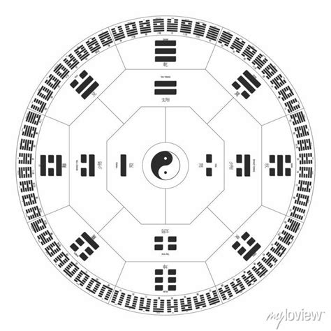 Vector Symbols With Diagram Of I Ching Hexagrams Wall Mural • Murals Philosophy Octagon