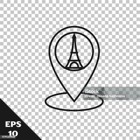 투명 한 배경에 격리 된 에펠 탑 아이콘 검은 선지도 포인터입니다 프랑스 파리 의 랜드 마크 기호입니다 벡터 일러스트레이션 강철에 대한 스톡 벡터 아트 및 기타 이미지