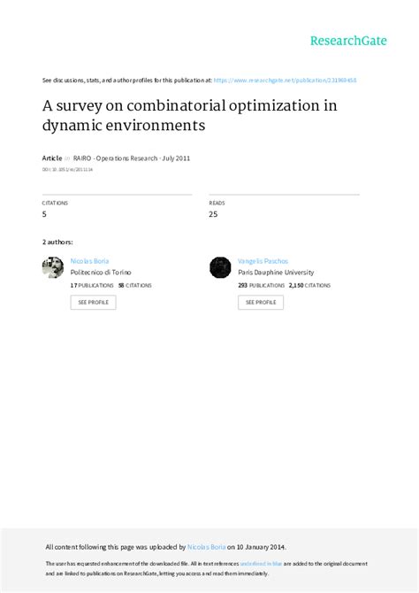 Pdf A Survey On Combinatorial Optimization In Dynamic Environments