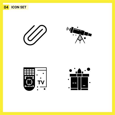 Mobile Interface Solid Glyph Set Of 4 Pictograms Of Attachment Smart Add Space Remote Editable