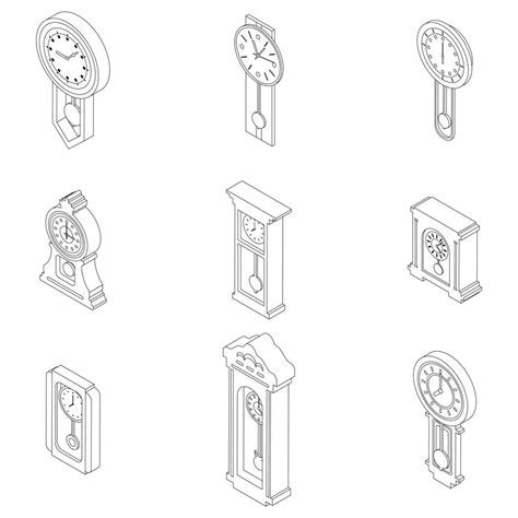 Pendulum Clock Icons Set Vector Outline 12321074 Vector Art At Vecteezy