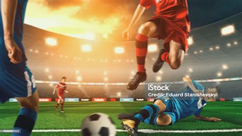 3d 축구 경기장에 공을 차는 축구 선수 경쟁에 대한 스톡 사진 및 기타 이미지 경쟁 골 스포츠 장비 공 스포츠 장비 Istock