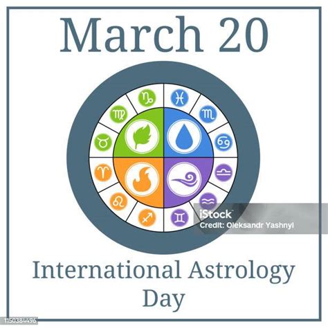 국제 점성술의 날 3 월 20 일 3 월 휴일 달력입니다 원형 조디악 징후 조디악 요소입니다 당신의 디자인에 대 한 별자리 표지판 벡터 일러스트 12에 대한 스톡 벡터 아트