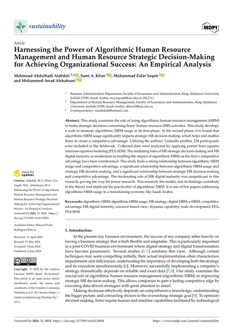 Pdf Harnessing The Power Of Algorithmic Human Resource Management And Human Resource Strategic