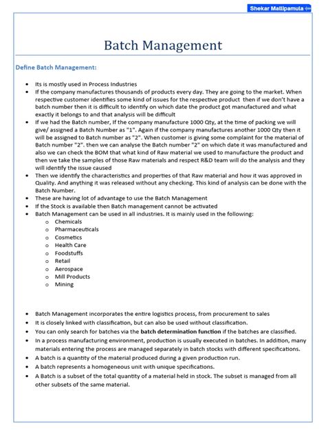 Batch Management Configuration Pdf Logistics Shelf Life