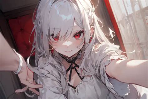Sad Anime Girl With White Hair And Red Eyes