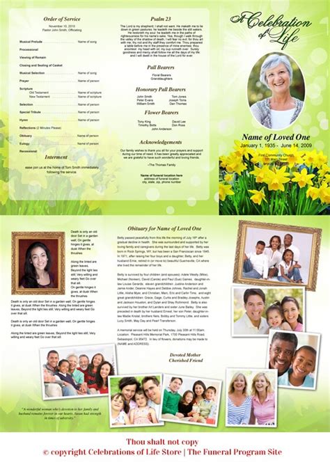 Daffodils Trifold Funeral Brochures Template Funeral Program Site