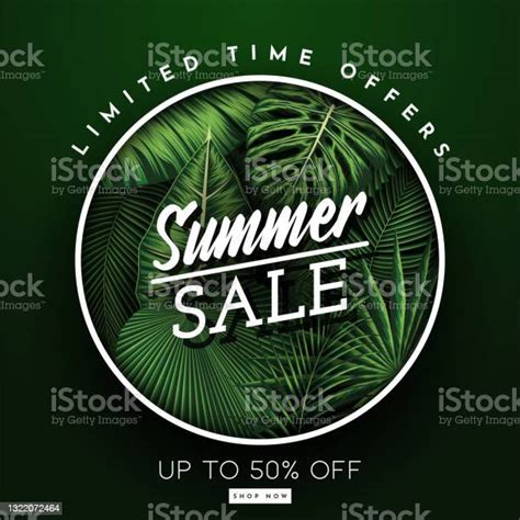 열대 잎 배경 여름 판매 배너 벡터 일러스트레이션 3차원 형태에 대한 스톡 벡터 아트 및 기타 이미지 3차원 형태 개념 계절 Istock