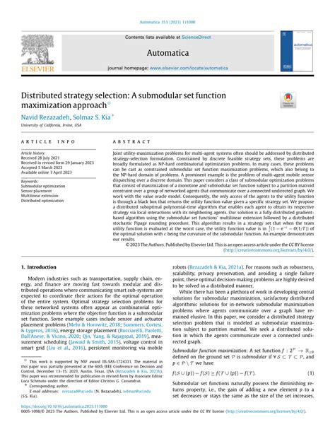 Pdf Distributed Strategy Selection A Submodular Set Function Maximization Approach
