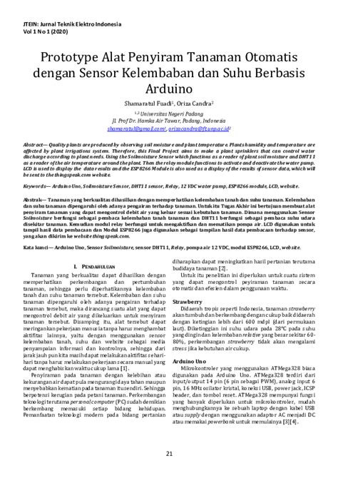 Pdf Prototype Alat Penyiram Tanaman Otomatis Dengan Sensor Kelembaban Dan Suhu Berbasis Arduino