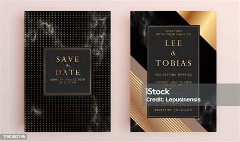 웨딩 카드 템플릿의 아름다운 세트 기하학적 다면체 결혼식 초대장 고급 템플릿 장식 패턴에 대한 아르 데코 스타일의 골드 컬렉션입니다 결혼 반지에 대한 스톡 벡터 아트 및