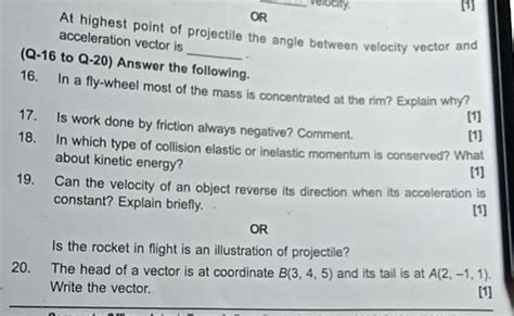 At Highest Point Of Projectile The Angle Between Velocity Vector And Acce
