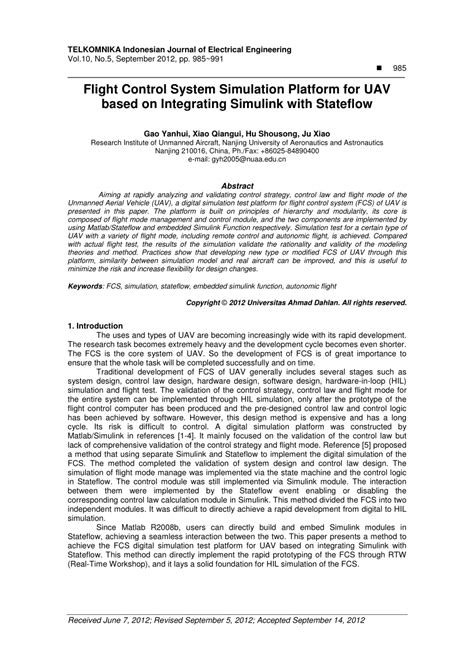 Pdf Flight Control System Simulation Platform For Uav Based On
