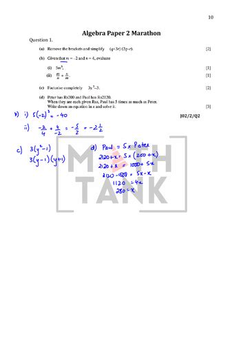 Algebra Paper 2 O Level Igcse Mathematics Solved Teaching Resources