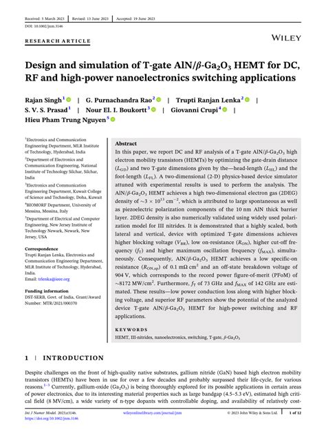 Design And Simulation Of T‐gate Alnβ‐ga2o3 Hemt For Dc Rf And High