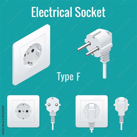 Isometric Switches And Sockets Set Type F Realistic Vector