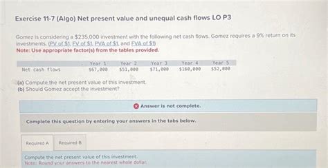 Solved Exercise 117 Algo Net Present Value And Unequal