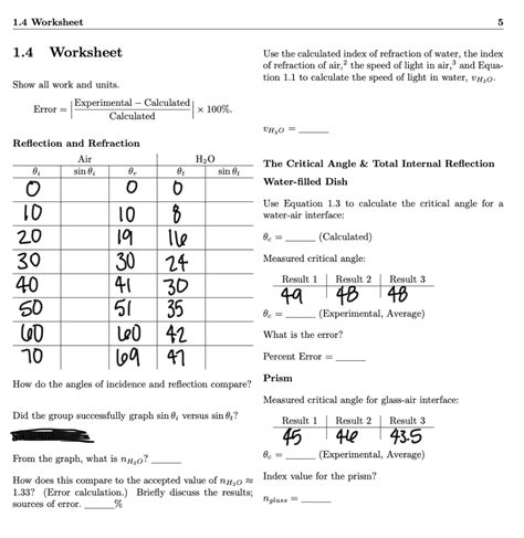 Solved Reflection Refraction And Total Internal Reflection Chegg