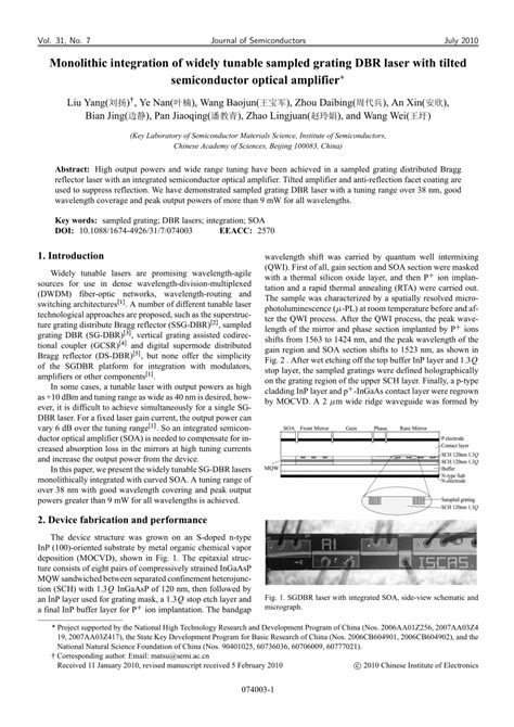 Pdf Monolithic Integration Of Widely Tunable Sampled Grating Dbr Laser With Tilted