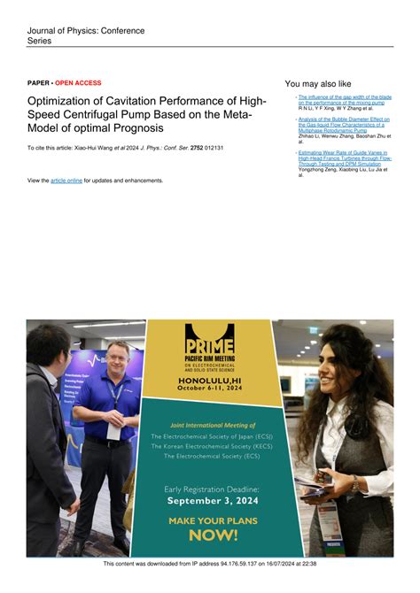 Pdf Optimization Of Cavitation Performance Of High Speed Centrifugal Pump Based On The Meta