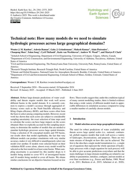 Pdf Technical Note How Many Models Do We Need To Simulate Hydrologic Processes Across Large
