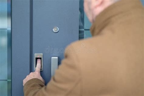 Man Placing His Finger On The Fingerprint Sensor Stock Image Image Of Sensor Open 267081217