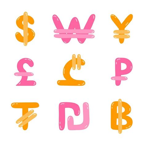Set Of International Currency Symbols Cute Hand Drawn Vector