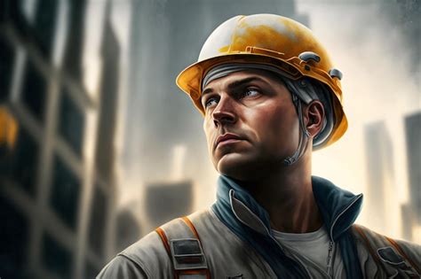 Premium Ai Image Young Construction Worker Portrait With Safety Helmet On A Construction Site