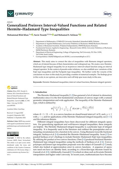 Pdf Generalized Preinvex Interval Valued Functions And Related Hermite Hadamard Type Inequalities