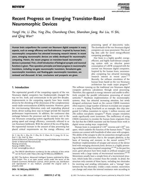 Pdf Recent Progress On Emerging Transistor‐based Neuromorphic Devices