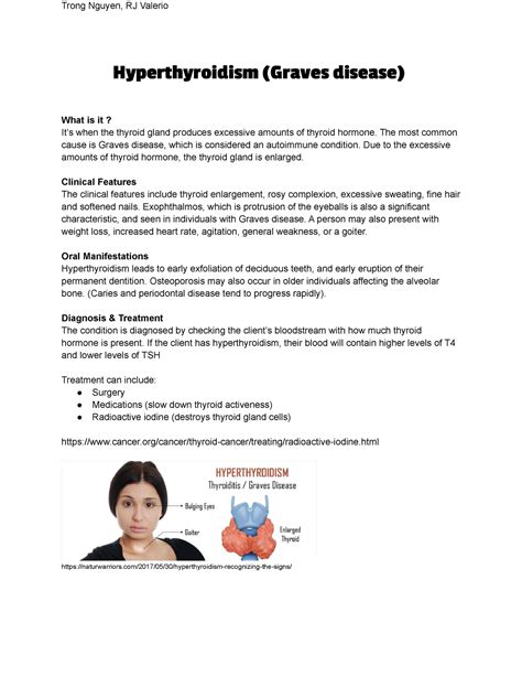 Hyperthyroidism Fact Sheet Trong Nguyen Rj Valerio Hyperthyroidism