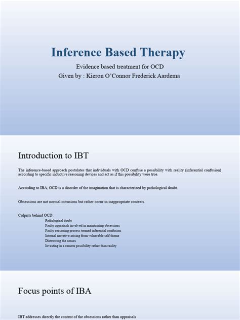 Inference Based Therapy Pdf Obsessivecompulsive Disorder Cognitive Behavioral Therapy