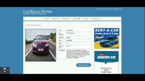 car rental system project on java jsp and mysql youtube