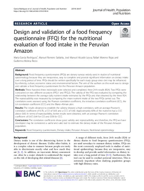 Pdf Design And Validation Of A Food Frequency Questionnaire Ffq For The Nutritional