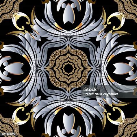 바로크 매끄러운 패턴 꽃 장식 배경 벡터 그리스 어 배경을 반복합니다 빈티지 바로크 스타일의 꽃 잎 그리스 키 멜로디와 기하학적