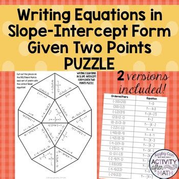 Writing Equations In Slope Intercept Form Given Two Points Puzzle